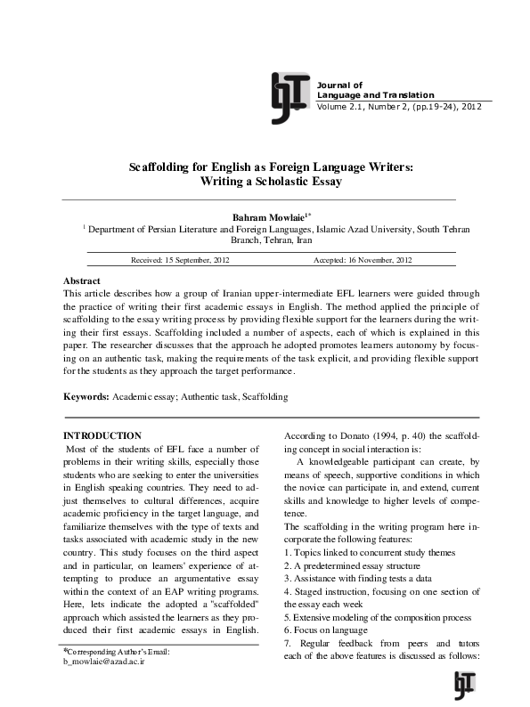 (PDF) Scaffolding for English as Foreign Language Writers: Writing a ...