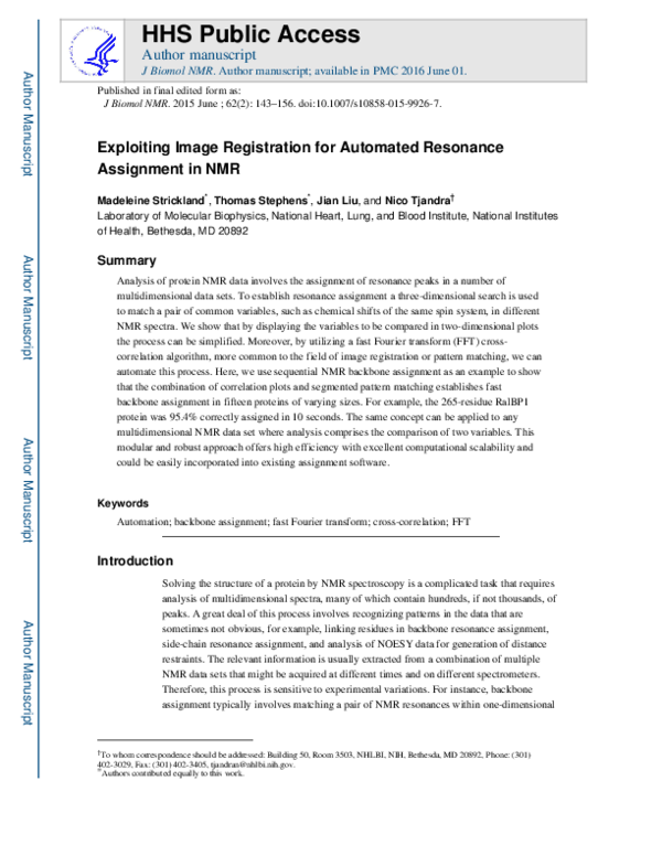 Pdf Exploiting Image Registration For Automated Resonance Assignment
