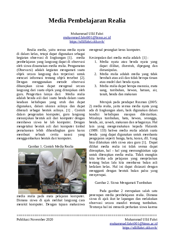 (PDF) Media Pembelajaran Realia
