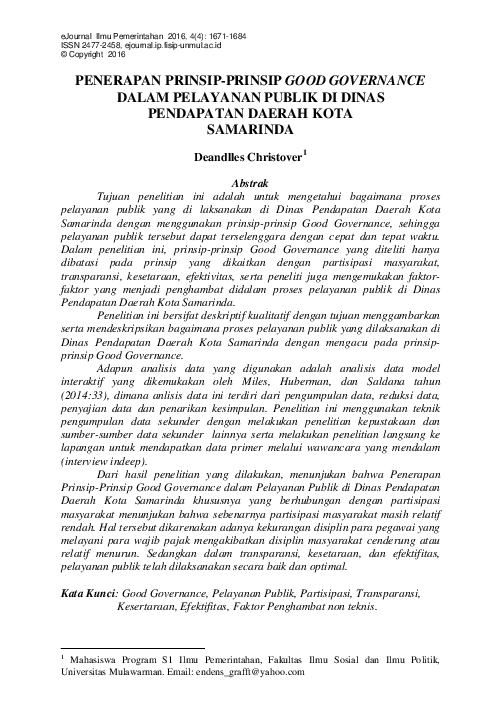 (PDF) Penerapan Prinsip-Prinsip Good Governance Dalam Pelayanan Publik DI Dinas Pendapatan ...