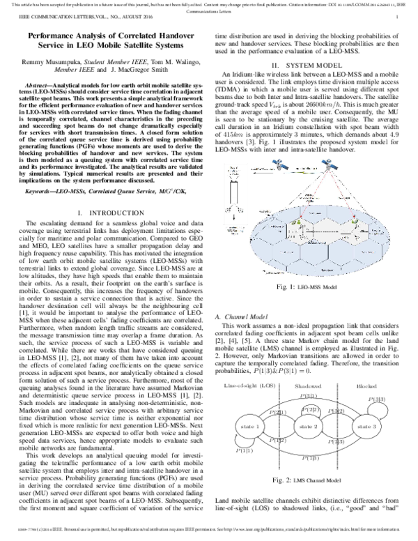 (PDF) Performance Analysis of Correlated Handover Service in LEO Mobile Satellite Systems