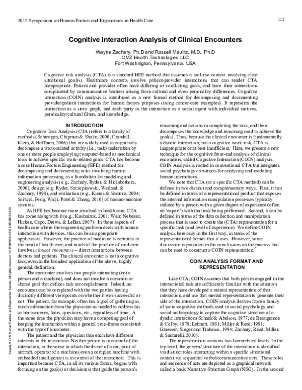 (PDF) Cognitive Interaction Analysis of Clinical Encounters