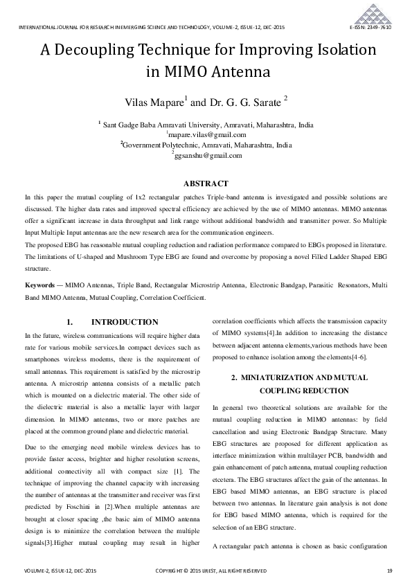 (PDF) A Decoupling Technique for Improving Isolation in MIMO Antenna