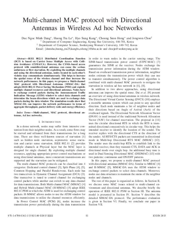 (PDF) Multi-channel MAC protocol with Directional Antennas in wireless ad hoc networks