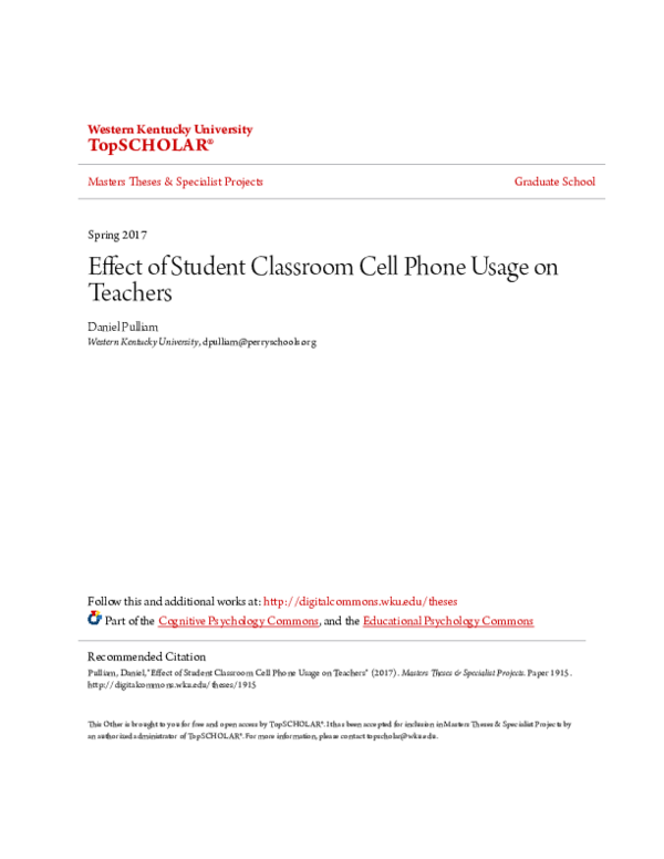 (PDF) Effect of Student Classroom Cell Phone Usage on Teachers