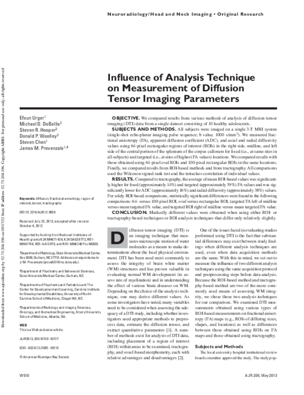 (PDF) Influence of Analysis Technique on Measurement of Diffusion Tensor Imaging Parameters