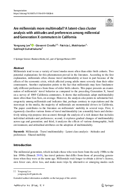 (PDF) Are millennials more multimodal? A latent-class cluster analysis with attitudes and ...