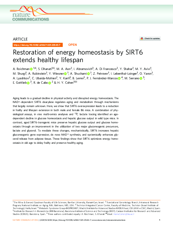 (PDF) Restoration of energy homeostasis by SIRT6 extends healthy lifespan