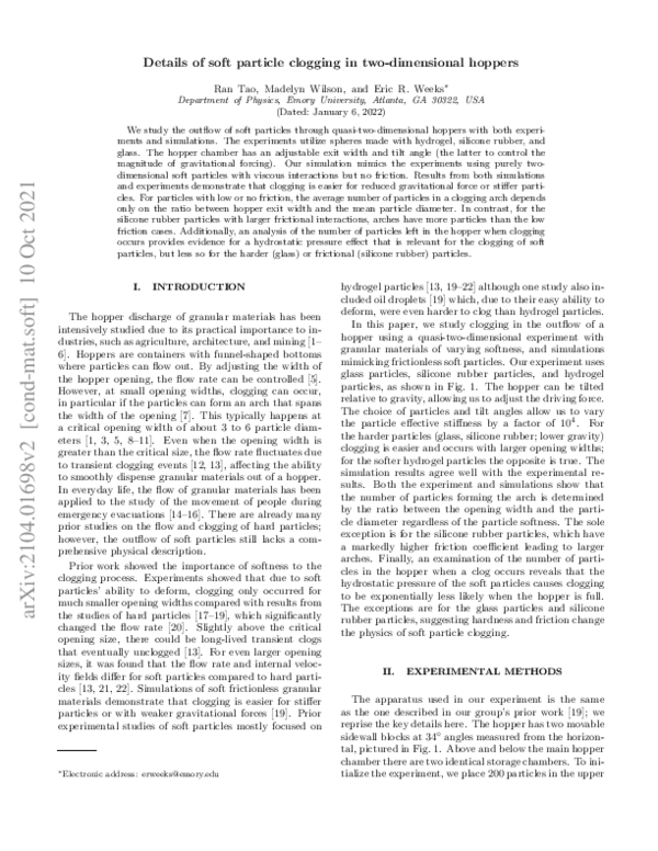 (PDF) 1 0 O ct 2 02 1 Details of soft particle clogging in two ...