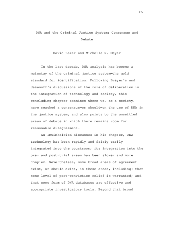 (PDF) DNA and the Criminal Justice System: Consensus and Debate