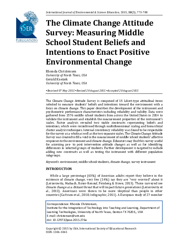 (PDF) The Climate Change Attitude Survey: Measuring Middle School ...