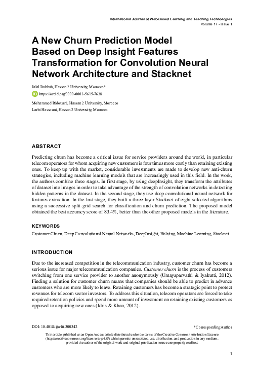 Pdf A New Churn Prediction Model Based On Deep Insight Features Transformation For Convolution 