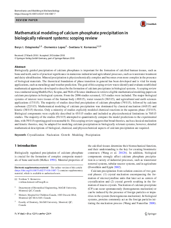 (PDF) Mathematical modeling of calcium phosphate precipitation in ...