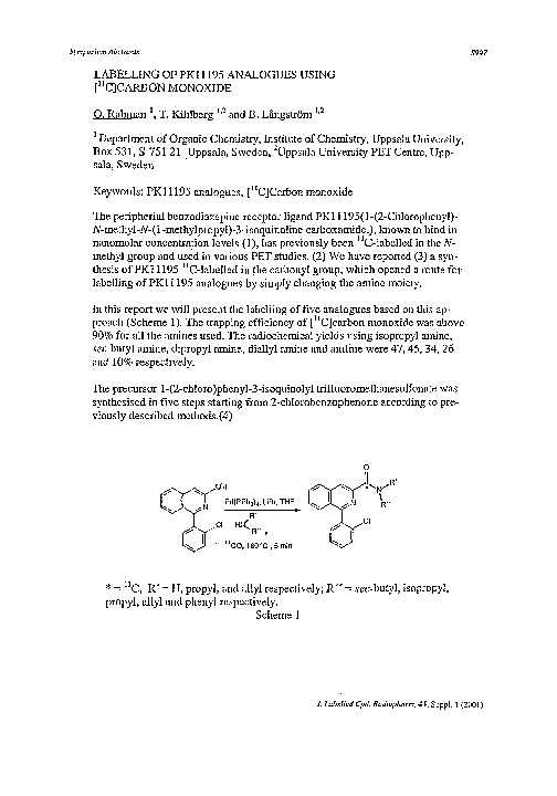 (PDF) Labelling of PK11195 analogues using [11C]carbon monoxide