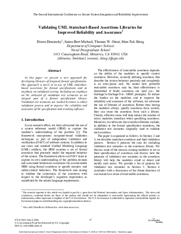 Pdf Validating Uml Statechart Based Assertions Libraries For Improved Reliability And
