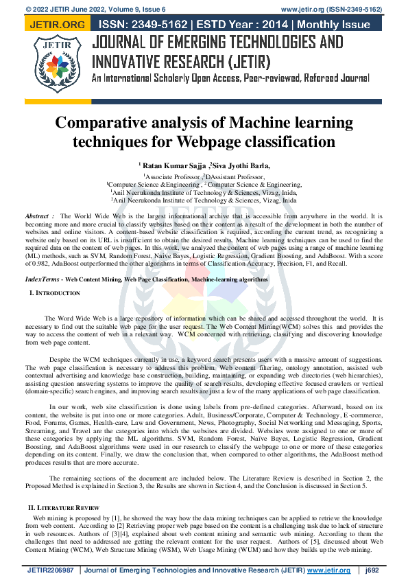 Pdf Comparative Analysis Of Machine Learning Techniques For Webpage