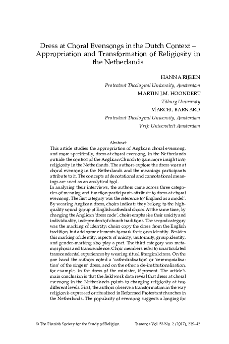(PDF) Dress in Choral Evensongs in the Dutch Context – Appropriation ...