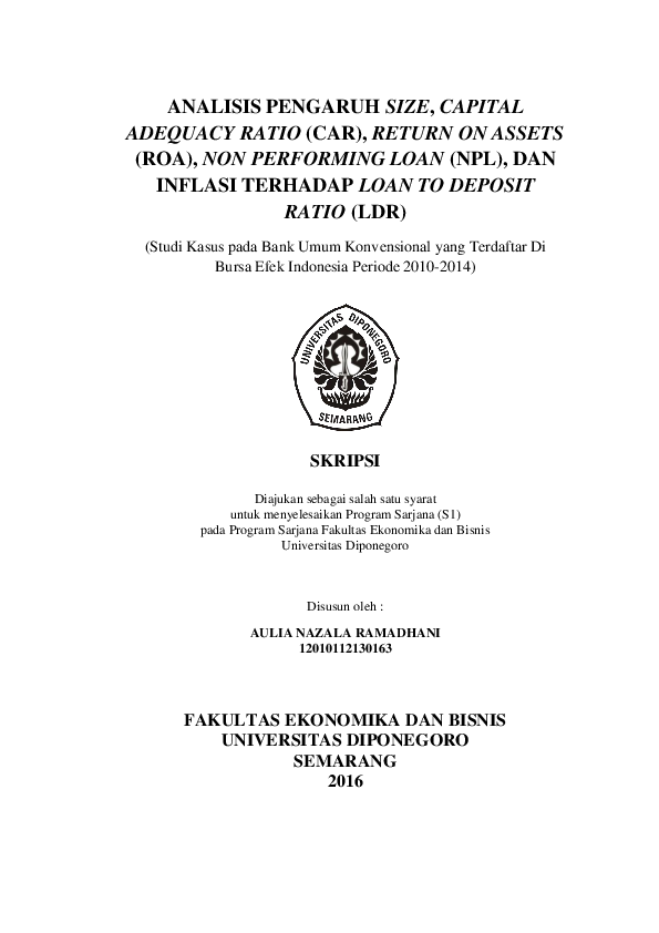 (PDF) Analisis Pengaruh Size, Capital Adequacy Ratio (Car), Return on Assets (Roa), Non ...