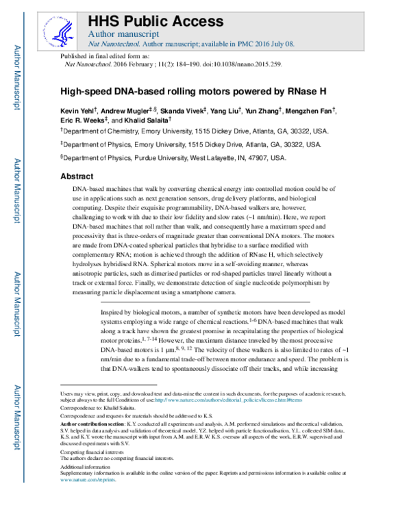 (PDF) High-speed DNA-based rolling motors powered by RNase H
