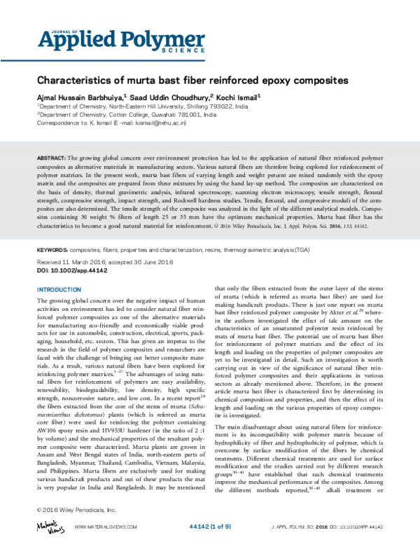 (PDF) Characteristics of murta bast fiber reinforced epoxy composites