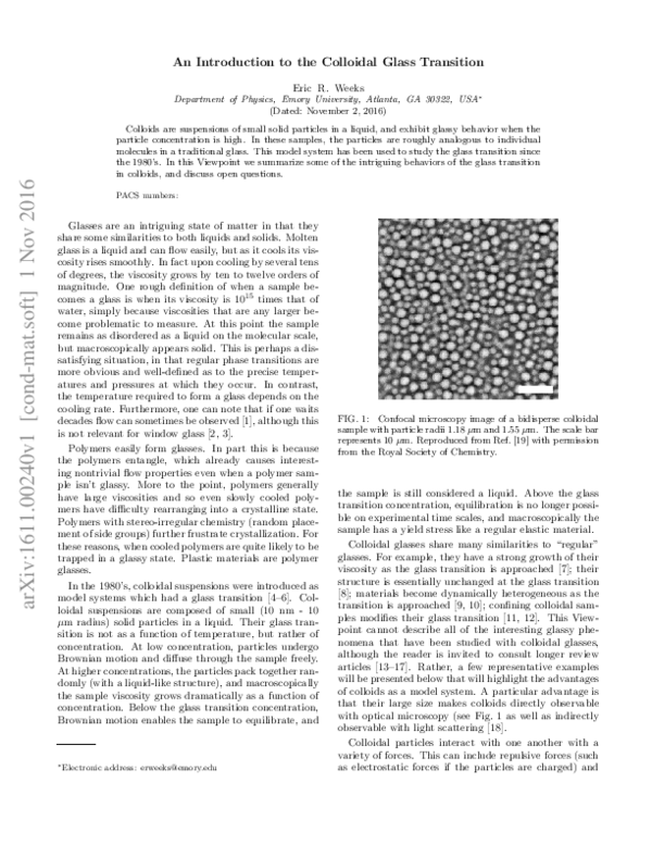(PDF) Introduction to the Colloidal Glass Transition