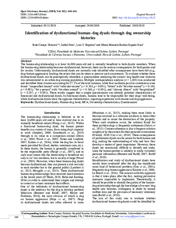 (PDF) Identification of dysfunctional human–dog dyads through dog ...