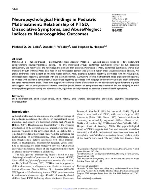 (PDF) Neuropsychological Findings in Pediatric Maltreatment | Donald ...