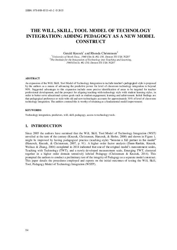 (PDF) Extending the will, skill, tool model of technology integration ...