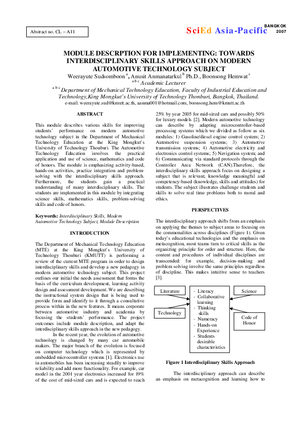 (PDF) Module Descrption for Implementing: Towards Interdisciplinary Skills Approach on Modern