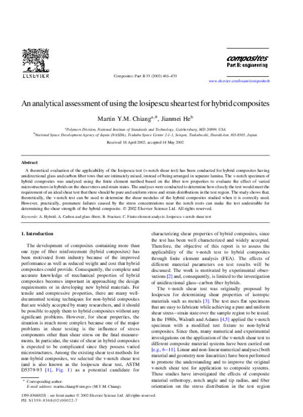 (PDF) An analytical assessment of using the losipescu shear test for ...