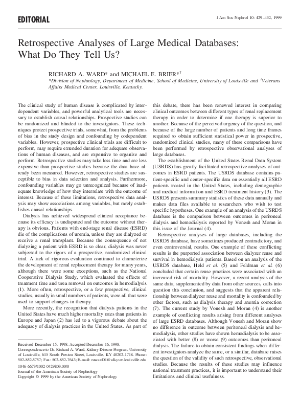 (PDF) Retrospective Analyses of Large Medical Databases