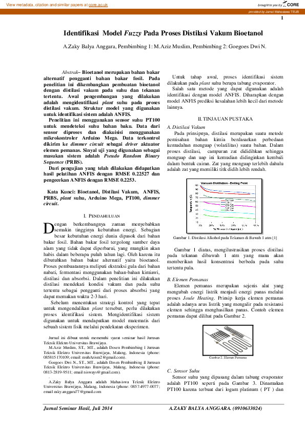 (PDF) Identifikasi Model Fuzzy Pada Proses Distilasi Vakum Bioetanol