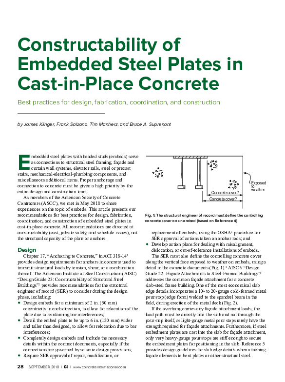 (PDF) Constructability of Embedded Steel Plates in Cast-in-Place Concrete