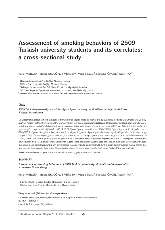(PDF) Assessment of smoking behaviors of 2509 Turkish university ...
