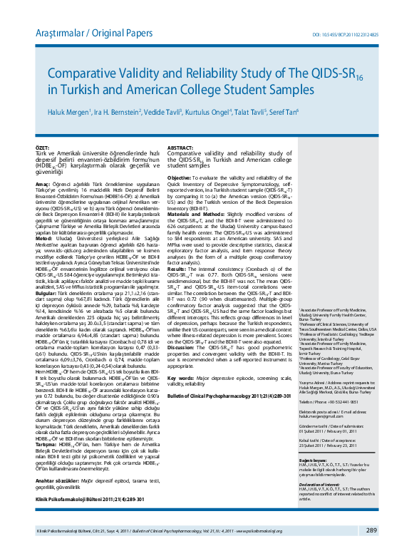 (PDF) Comparative Validity and Reliability Study of the QIDS-SR16 in ...