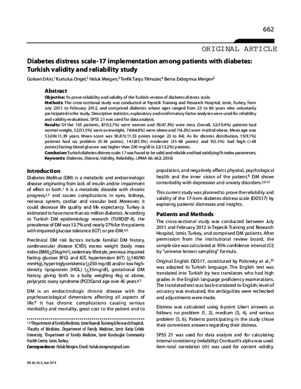 (PDF) Diabetes distress scale-17 implementation among patients with ...