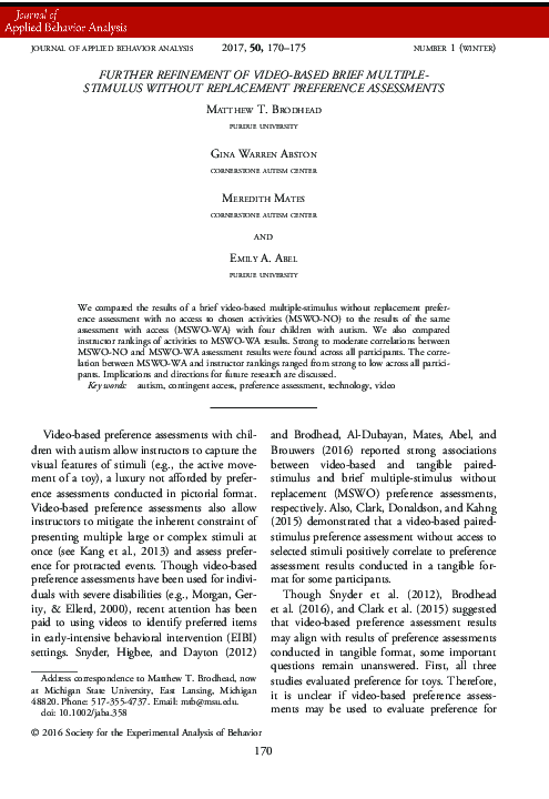 (PDF) Further refinement of video-based brief multiple-stimulus without ...