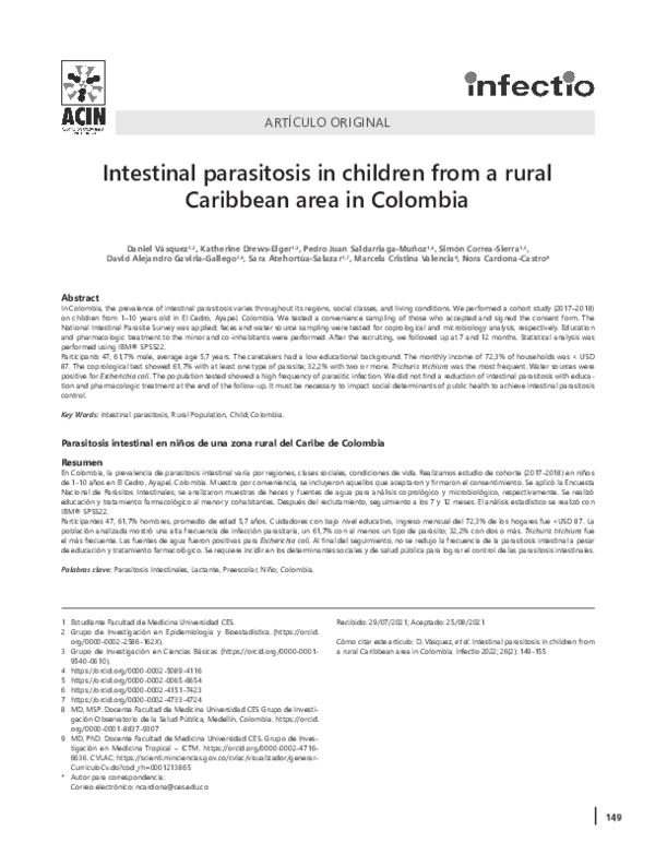 (PDF) Intestinal parasitosis in children from a rural Caribbean area in ...