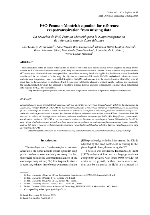 (PDF) FAO Penman-Monteith equation for reference evapotranspiration ...