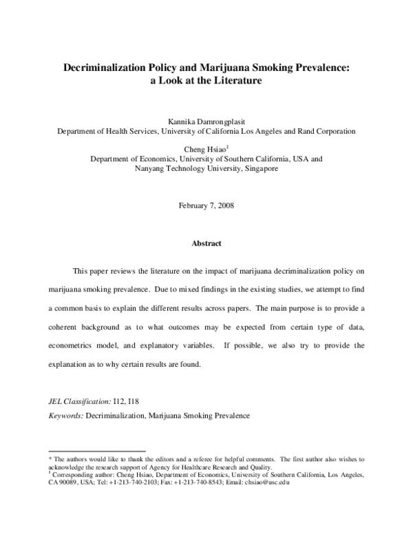 (PDF) Decriminalization Policy and Marijuana Smoking Prevalence: A Look ...