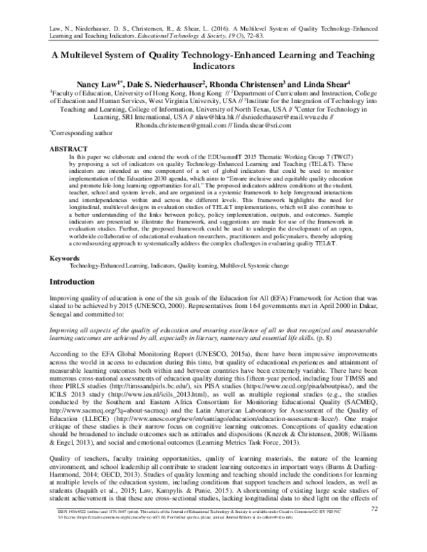 (PDF) A Multilevel System of Quality Technology-Enhanced Learning and Teaching Indicators