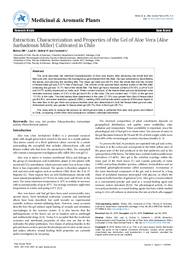 (PDF) Extraction, Characterization and Properties of the Gel of Aloe ...