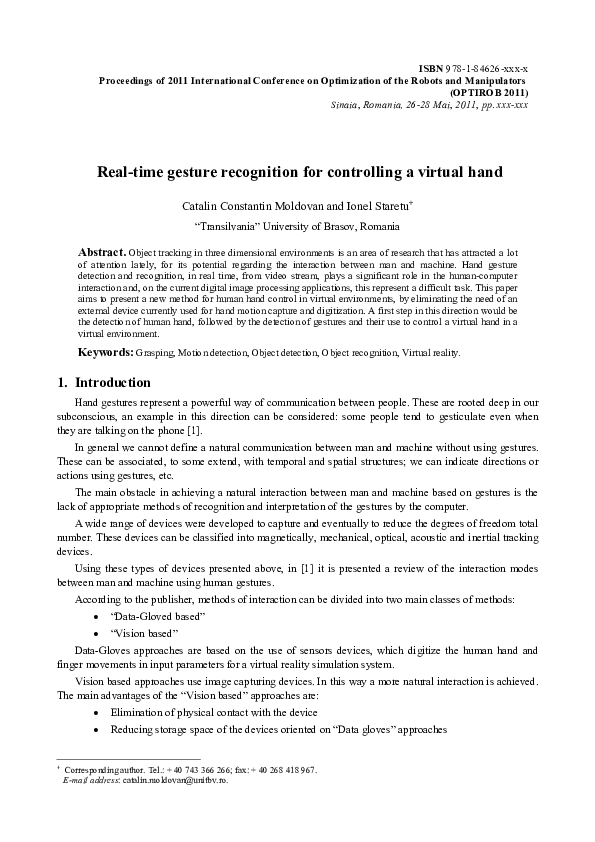 (PDF) Real-Time Gesture Recognition for Controlling a Virtual Hand | IONEL STARETU - Academia.edu