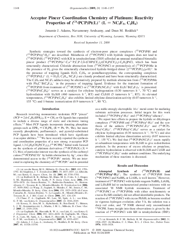 (PDF) Acceptor Pincer Coordination Chemistry of Platinum: Reactivity ...