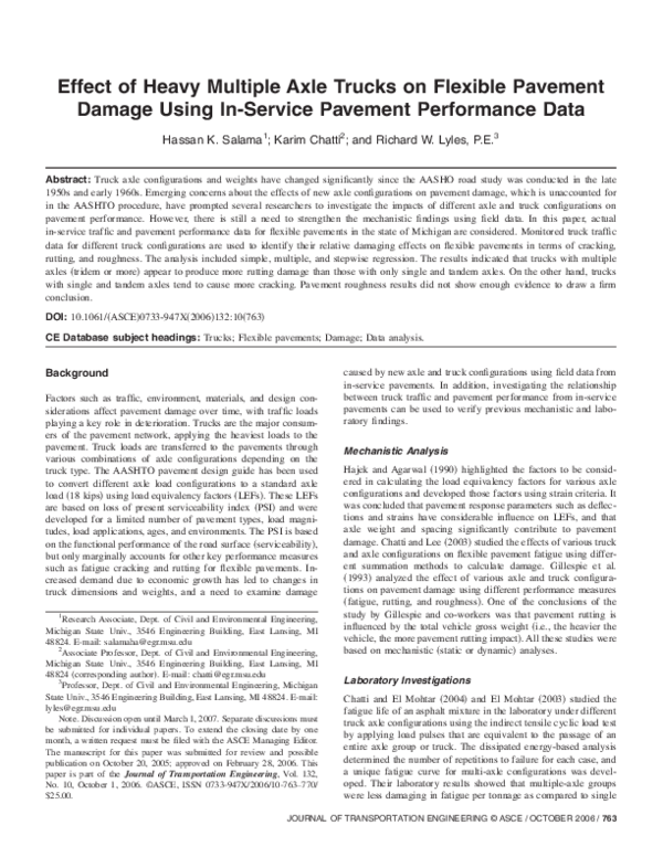 (PDF) Effect of Heavy Multiple Axle Trucks on Flexible Pavement Damage ...