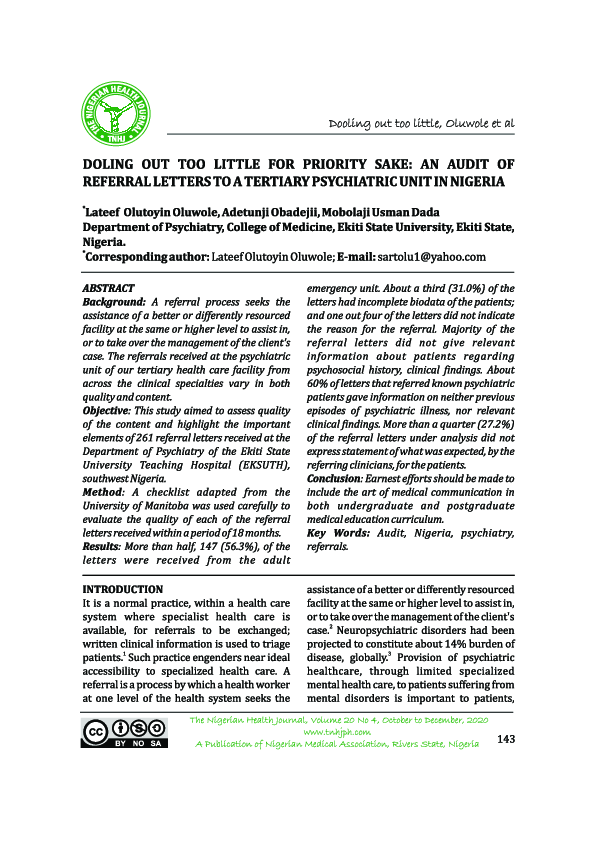 (PDF) Doling out too little for priority sake: an audit of referral ...