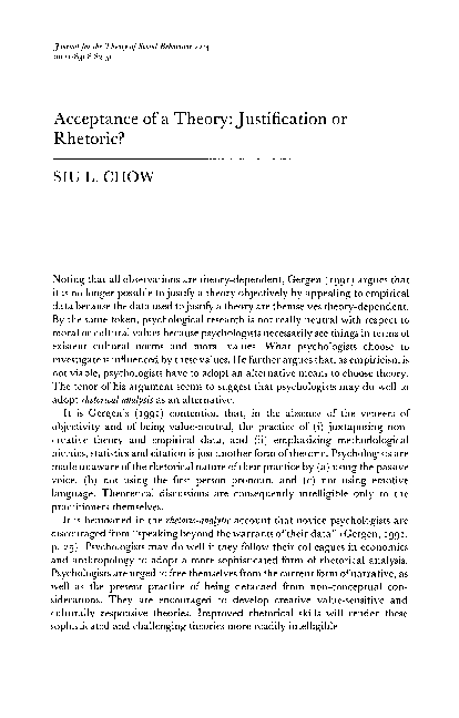 (PDF) Acceptance of a Theory: Justification or Rhetoric?