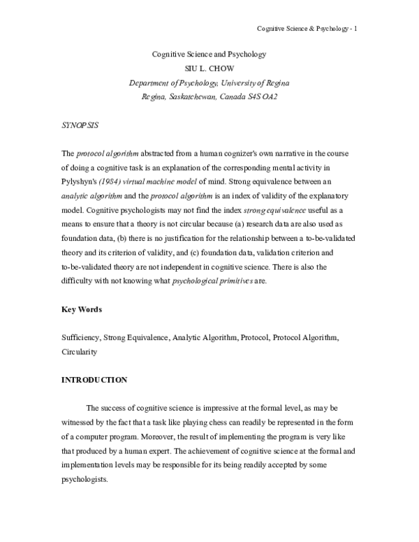 (PDF) Cognitive Science and Psychology