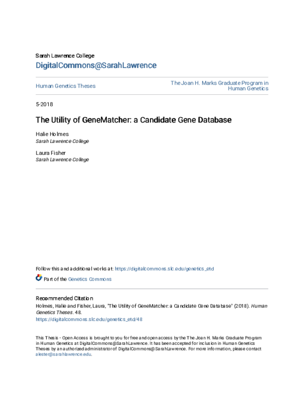 (PDF) The Utility of GeneMatcher: a Candidate Gene Database