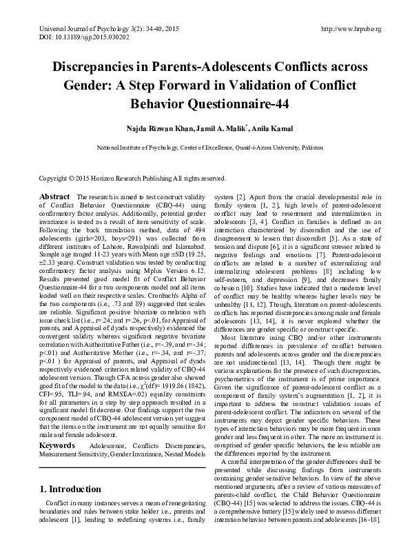 (PDF) Discrepancies in Parents-Adolescents Conflicts across Gender: A Step Forward in Validation ...